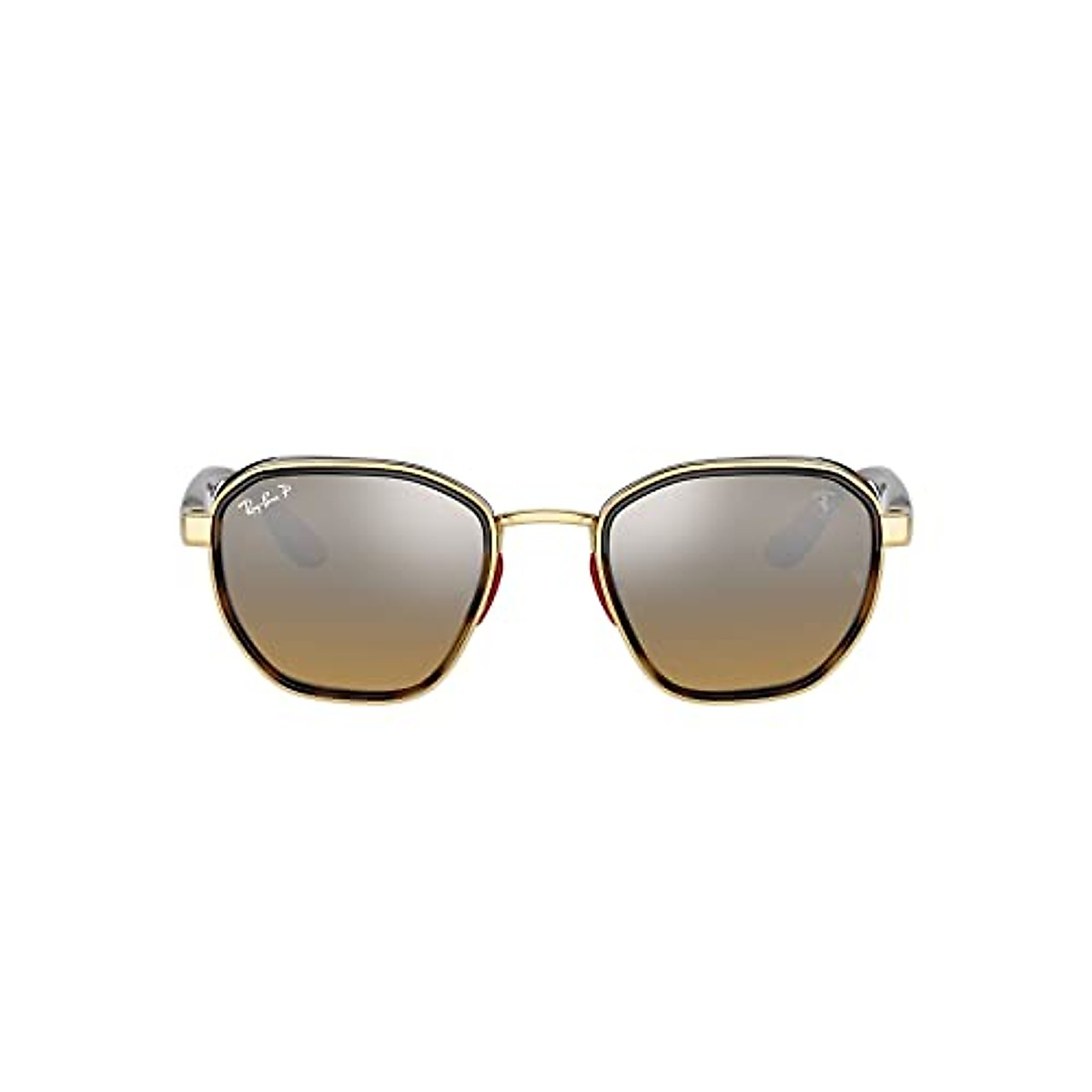 Ray-Ban RB3674M Scuderia Ferrari Collection Round Sunglasses, Gold/Chromance Brown Mirrored Grey Polarized, 51 mm