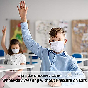 iBstone Kids Face Mask, Disposable Children Mask for School and Daily Use, 3-Layer, Comfortable Wide Straps, Non-Latex, White, 50PCS