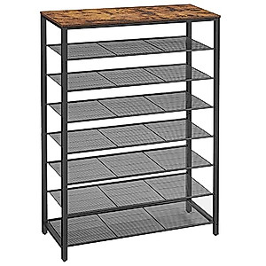 VASAGLE 8 Tier Shoe Rack, Shoe Organizer for Closet, Entryway, 32-40 Pairs of Shoes, Large Shoe Rack Organizer with 7 Metal Mesh Shelves, 11.8 x 39.4 x 59.8 Inches, Rustic Brown and Black ULBS012B01