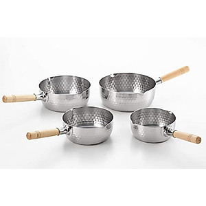 Set of 4 Japanese Stainless Steel Yukihira Saucepans Cooking Pots 1.2-Quart, 1.7-Quart, 2.2-Quart, 3-Quart, Made in Japan, 1 Set