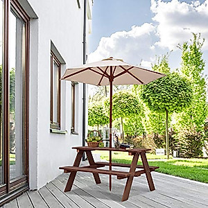 Costzon Kids Picnic Table, Wooden Table & Bench Set w/Removable & Foldable Umbrella, Toddler Patio Set for Backyard, Garden, Lawn, Girls & Boys Gift, Kids Table and Chair Set for Outdoors (Natural)