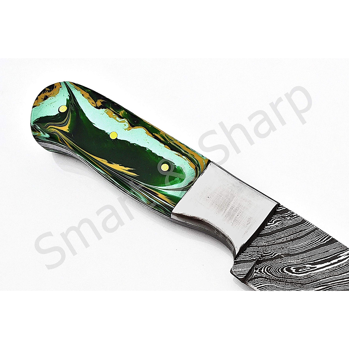 Smart & Sharp Custom Handmade Damascus Steel Hunting Knife/Skinning Knife AA-17227, 17228, 17229, 17230, 17231 and 17232 (Olive, Yellow and Sky Blue Resin)