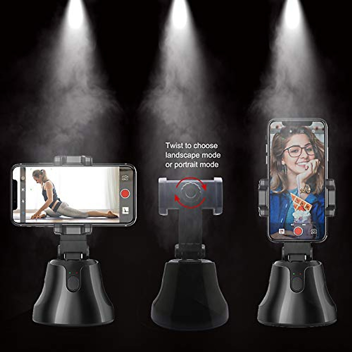 Selfie Stick Tripod 360°Rotation Auto Smart Face & Object Tracking Cell Phone Tripod Holder for Video Recording, Work with Tripod for iPhone Android