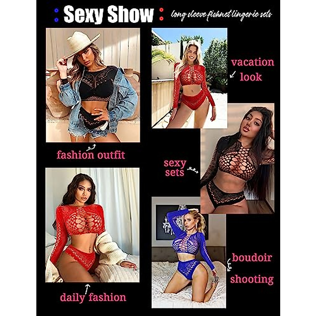 Avidlove Sexy Lingerie Fishnet Lingerie Sets Two Piece Lingerie Sexy Lingerie Panty and Bra Sets Fishnet Outfit A-red