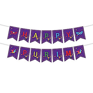 Happy Purim Banner - Purim Jewish Religious Banner Garland Decor- Jewish Holiday Decor Carnival Party Banner Mantel Fireplace Decorations