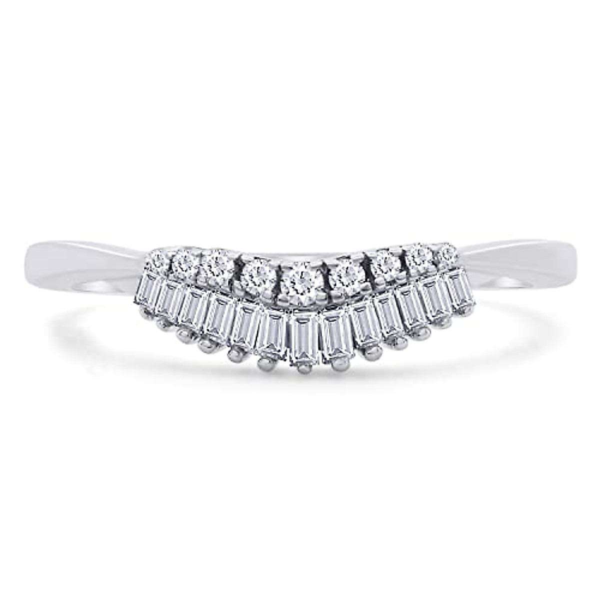 1/5 Carat Baguette & Round Cut White Natural Diamond Double Row Contour Enhancer Guard Band Ring Jewelry for Women in 14K White Gold Over Sterling Silver (0.20 Cttw, Color- I-J, Clarity- I2-I3)-8