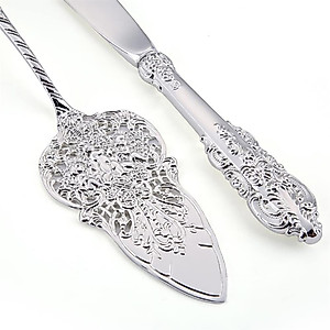 Singring Cake Knife and Server Set Wedding Cake Serving Set Zinc Alloy Cake Knife Shovel Silver Plated Set Birthday Cake Cutter