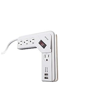 Woods 41379 L-Shaped Surge Protector with 4 Outlets, 2 USB Ports, 490J of Protection, 4 Foot Cord, White