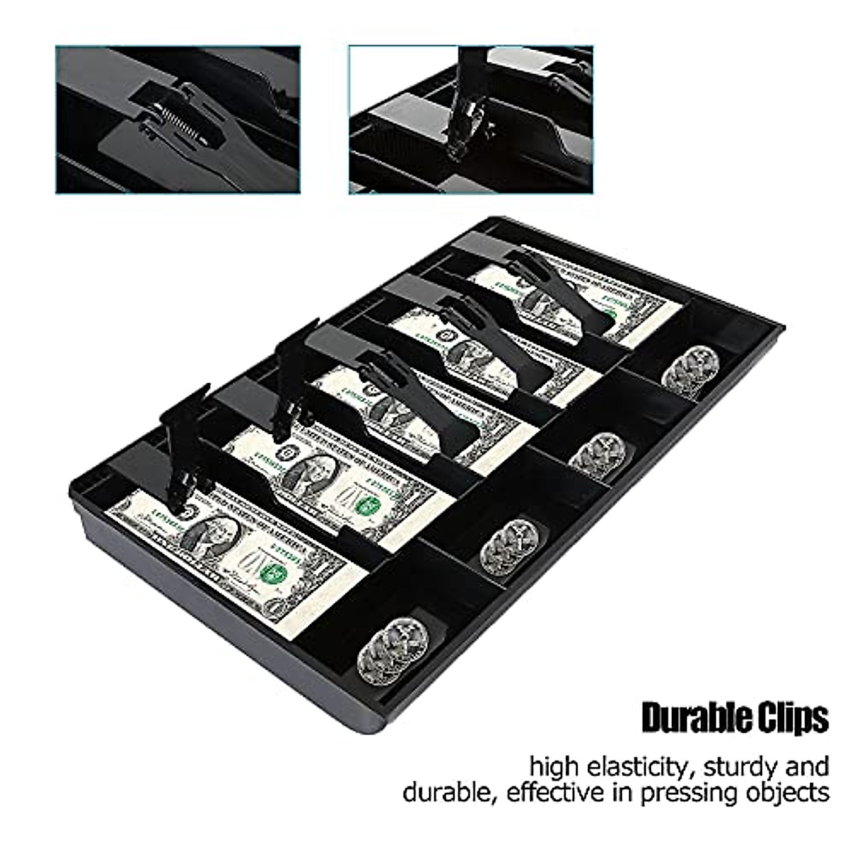Acrux7 Cash Register Drawer Insert Tray 16 Inch Cash Money Tray Replacement with 4 Coin/5 Bill Drawer Register Insert Tray Storage Case with ABS Plastic Clip, Cash Organizer Tray for Small Business