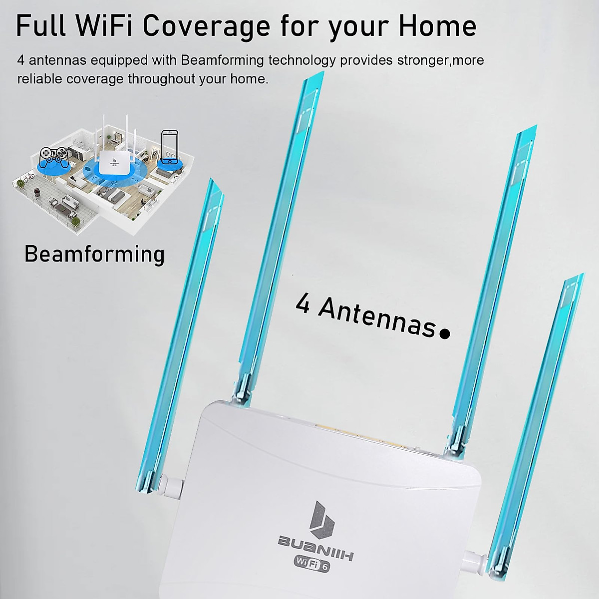 WiFi Dual Band Router,WiFi 6 Router,Wireless Router,Gigabit Router,AX1800 Wireless (Speed Up to 1.8 Gbps),4 High Gain Antennas,Long Range Coverage