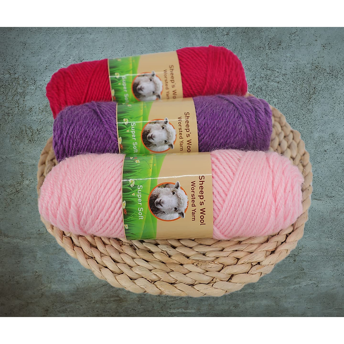 3-Pack Sheep Wool Worsted Yarn for Knitting and Crocheting 300 Grams of Lamb Sheep's Wool