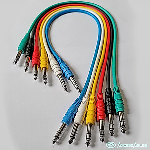 AxcessAbles 3ft 1/4" TRS to 1/4" TRS Multi-Color Balanced Stereo Patch Cables (6-Pack) | Speaker Patch Cables, 3ft 6.35mm Studio Patch Cables | Quarter Inch TRS Cable Pack 3ft (6-Pack)