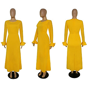 IyMoo Women's Sexy Plus Size Bodycon Ruffle Shoulder Cocktail Evening Mixi Dress Yellow 2XL