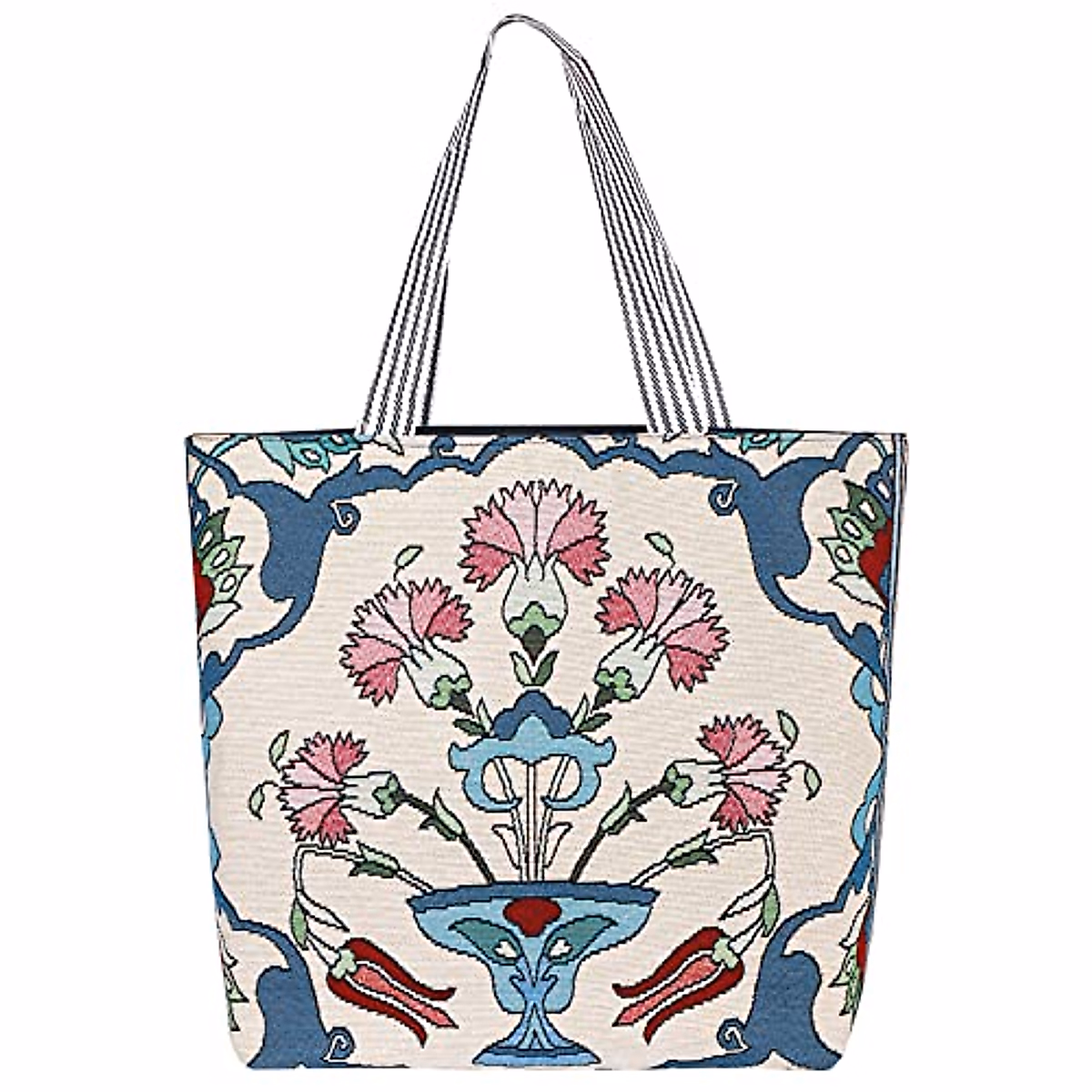 Aflngle Tote Bag for women Casual Canvas Handbags Beach Totes Large Capacity Grocery Shopping Bag Floral Embroidered Fashion Tote Bags, Travelling Shoulder Bags With Zipper boho Daily Bag
