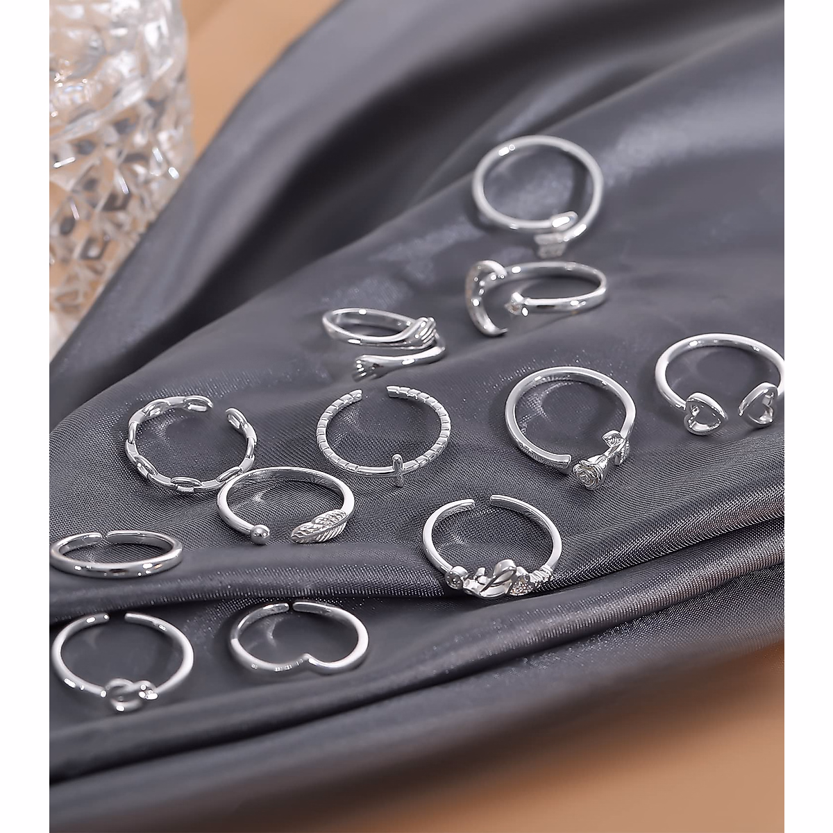 KOHOTA 12PCS Adjustable Knuckle Rings for Women 14K Gold Plated Silver Simple Stacking Rings Pack Open Knot Star Moon Butterfly Dainty Thumb Ring Set for Women