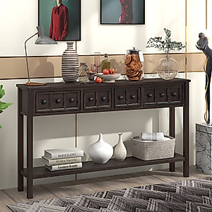 Zenvya Console Table Rustic Entryway Table 60" Long Sofa Table with 4 Drawers in Two Different Size and Bottom Shelf for Storage, or Entryway Living Room (Espresso)