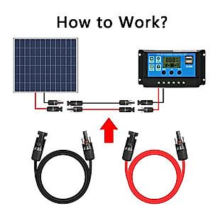 PNGKNYOCN 12AWG Solar Panel Extension Cord,3FT 4mm² Solar Panel Adaptor Cable (Black Cord + Red Cord) with Male and Female IP67 Weatherproof Connector