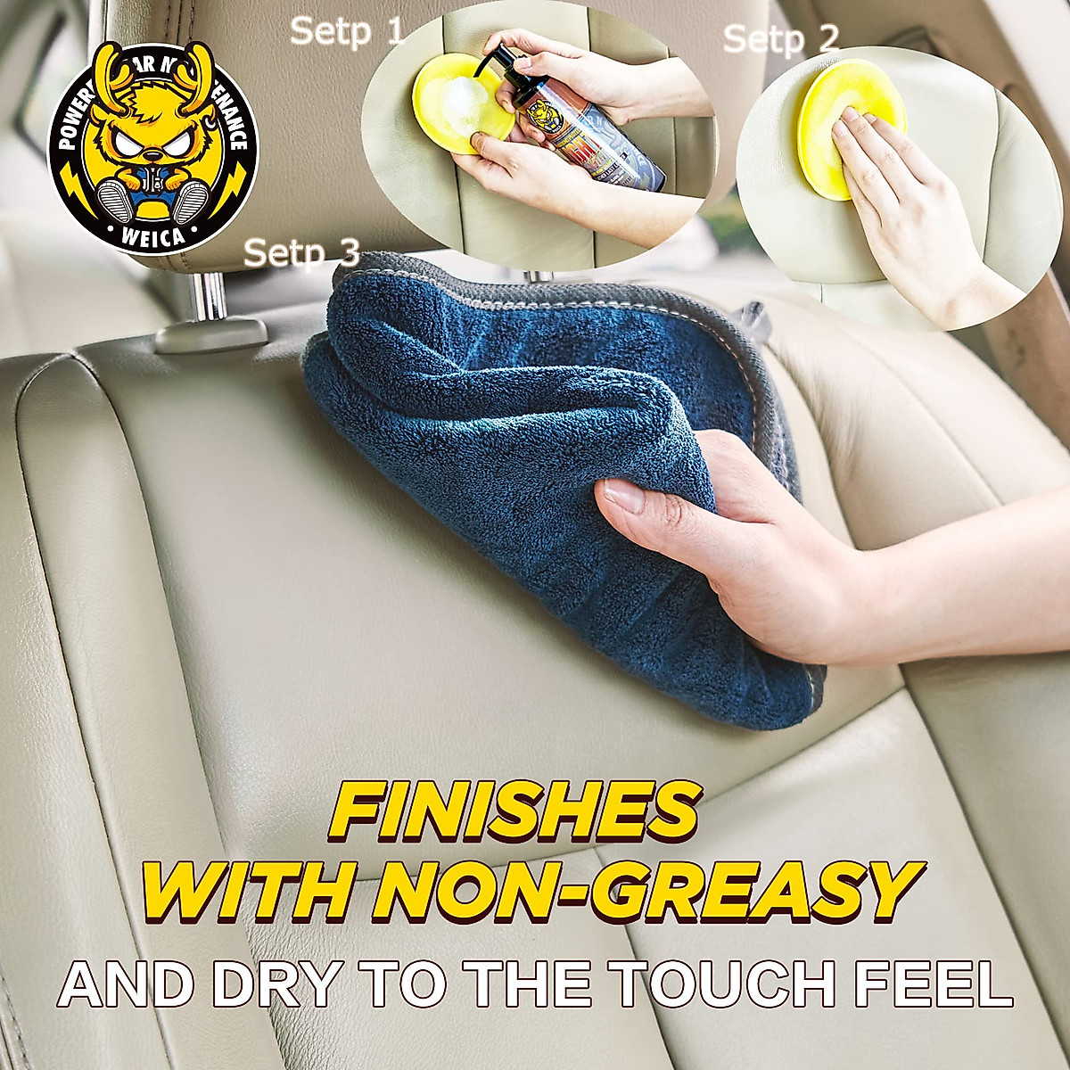 WEICA Leather Cleaner and Conditioner Care Kit with Cleaning Brush/Applicator/Microfiber Towel - Protects for Car Interiors,Furniture,Boots,Bags & Prevent Cracking or Fading of Leather Accessories
