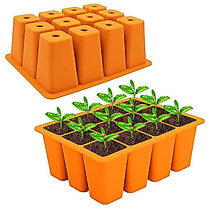 Generic Silicone Seed Starting Tray, Orange, Reusable, BPA Free, 2 Pack, 24 Cells Total, 1.6 x 1.6 x 2.8 Inches