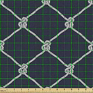 Ambesonne Navy Blue Fabric by The Yard, Navy Sea Yacht Theme Cool Classic Vessel Design in Vertical Art, Decorative Fabric for Upholstery and Home Accents, 1 Yard, White and Blue