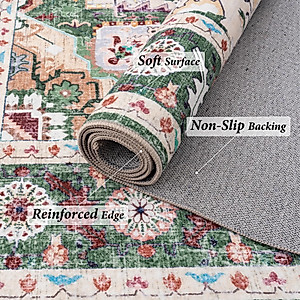 Vamcheer Washable Area Rug - Green Vintage 5x7 Area Rugs for Living Room, Bedroom, Machine Washable Rug Non-Slip Backing, Ultra-Soft Low Pile Carpet