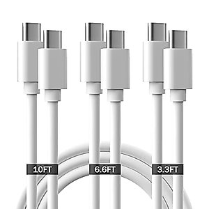 USB C to USB C Cable 3-Pack [10ft/6.6ft/3.3ft] Type C Charger Fast Charging Cord 60W Compatible with Samsung Galaxy S23 S22 S21 S20 Ultra Plus Note 20 10, Pixel 6 XL, iPad Mini 6/Pro/Air