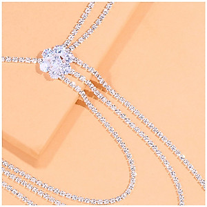Women Rhinestone Layered Shoulder Chain Necklace Sexy Bikini Body Chain Party Wedding Summer Beach Jewelry Accessories (Silver)