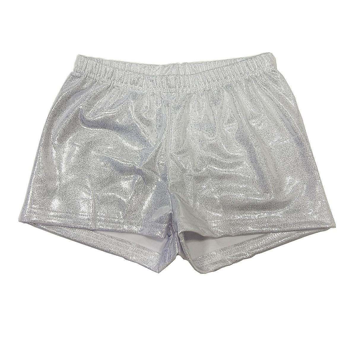 KKmeter Kids Girls Metallic Ballet Dance Booty Shorts Sports Gymnastics Yoga Workout Cycling Running Activewear Shorts (Silver, 11-12)