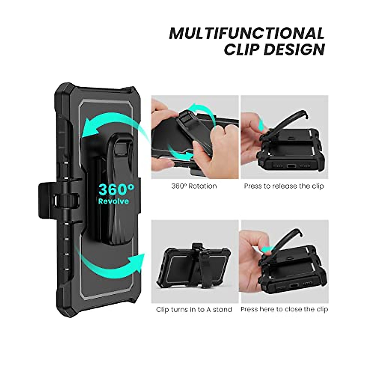 FNTCASE for Google Pixel 7 Case: Built-in Screen Protector & Kickstand | Extra Front Frame | Full-Body Dual Layer Rugged Belt-Clip Holster | Military Shockproof Cell Phone Protective Cover 5G - Black