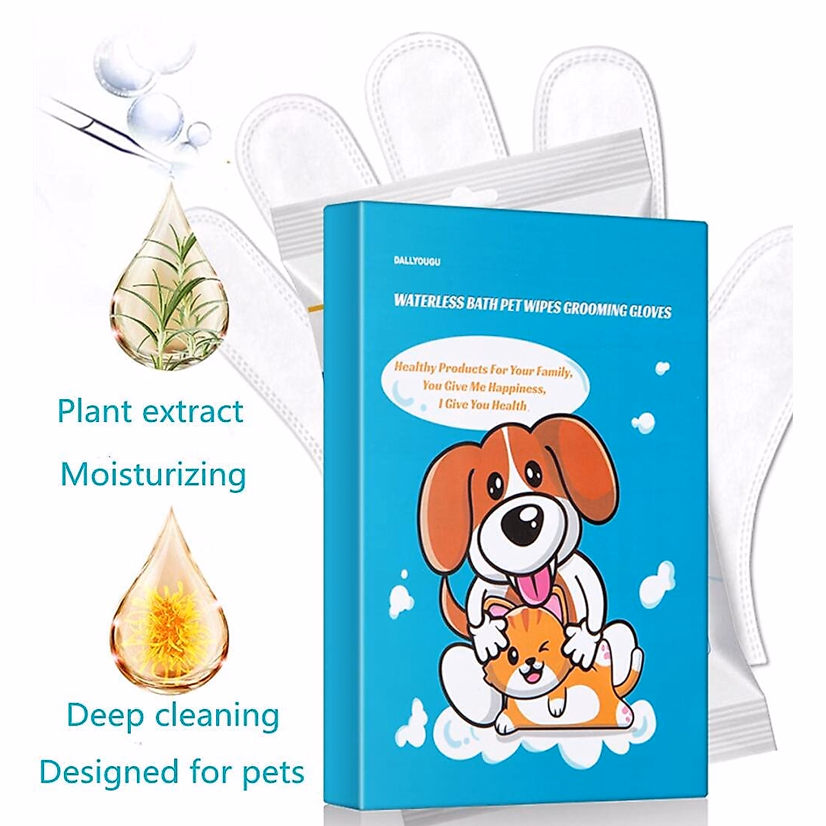 DALLYOUGU Single Use Waterless Pet Wipes Hypoallergenic for Bathing Paws and Butt,NO-Rinse Formula - No Shampoo Or Rinsing Required Cat Wipes,Use Dog Paw Wipes, Ears, Body and Eye