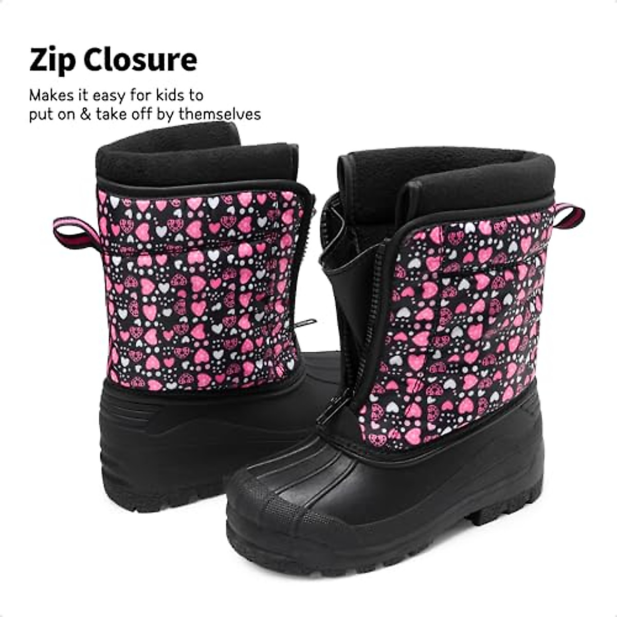 DREAM PAIRS Boys Girls Waterproof Winter Snow Boots,Size 1 Little Kid,Black/Pink,KSTAR