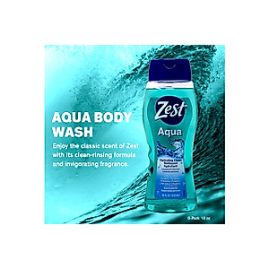 Zest Aqua Hydrating Body Wash, 18 Fl Oz (Pack of 6) - Moisturizing & Refreshing Shower Gel, Easily Lathers for a Relaxing Bubble Bath - Foaming & Exfoliating Skin Cleanser for a Smooth & Clean Skin