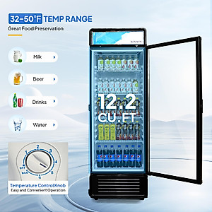 ROVSUN Commercial Refrigerator 12.2 Cu.Ft ETL NSF Certified, Commercial Beverage Refrigerator Cooler Glass Door Merchandiser Refrigerator Fridge w/Adjustable Shelves LED Light for Bar Restaurant Cafe