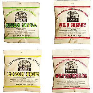 Claeys Old Fashioned Hard Candy - Variety 4 Pack - Apple, Cherry, Lemon, and Watermelon - Since 1919