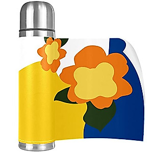 Stainless Steel Leather Vacuum Insulated Mug Flowers Thermos Water Bottle for Hot and Cold Drinks Kids Adults 16 Oz