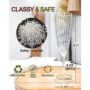 Walee Koky Plastic Champagne Flutes, 36 PCS Clear Disposable Wine Glasses Reusable Plastic Cocktail Cups for Home Daily Life Party Birthday Wedding Toasting Drinking Champagne(6 oz)