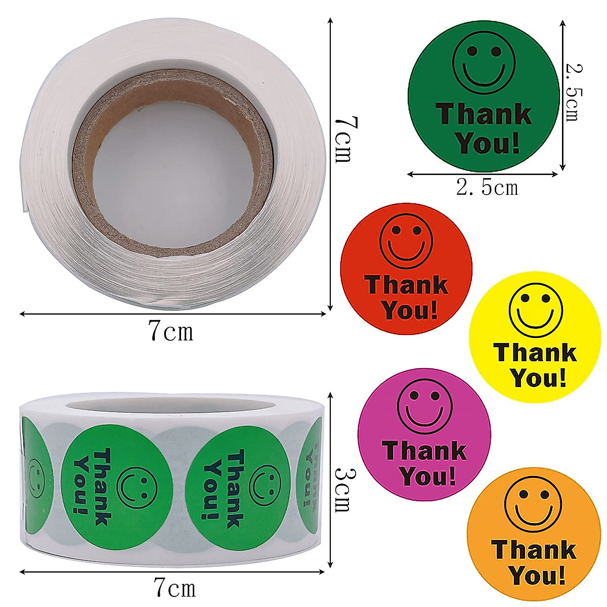 2500 Pcs Smile Face Thank You Stickers, 1" Happy Face Lables Thank You Label Stickers Waterproof Happy Smiley Faces Stickers for Envelope Seals, Small Business, Birthday, Gifts, Packaging Bags, Box