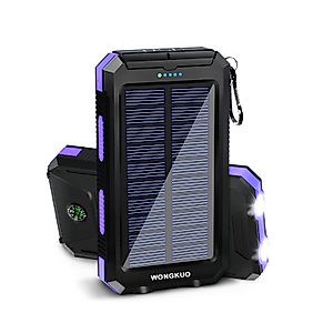 WONGKUO Solar Charger Power Bank - 𝟮𝟬𝟮𝟰 𝙐𝙥𝙜𝙧𝙖𝙙𝙚 36,800mAh Portable Solar Phone Charger, QC3.0 Fast Charger with LED Flashlight, IP65 Waterproof Power Bank Perfect for Outdoor Camping Hiking