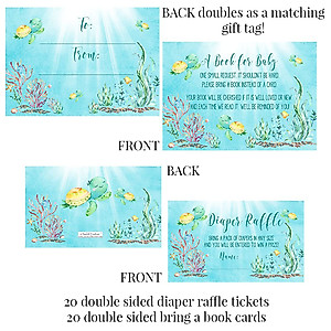 Little Hatchling Cute Sea Turtle Sea Life Baby Shower Party Bundle Includes 20 each of Invitations with Envelopes + 4 Different Sizes of Decorative Stickers, Diaper Tickets & Bring a Book Cards