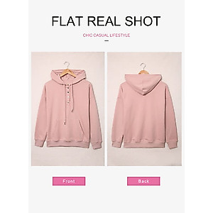 Dokotoo Womens Ladies Winter Sweatshirt for Women Comfy Simple Plain Drawstring Hoodies Front Button Collar Fleece Long Sleeve with Pockets Hooded Pullovers Casual Loose Fit Fall Tops Shirts Large