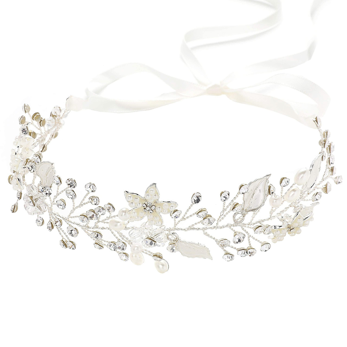 Coucoland Flower Girl Fairy Headpiece - First Communion Crystal Crown Tiara Hair Piece Baby Breath Headband for Wedding Brides Bridal Hair Accessories