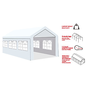 10'x20' Heavy Duty Carport Gazebo, Canopy Garage, Car Shelter with Windows