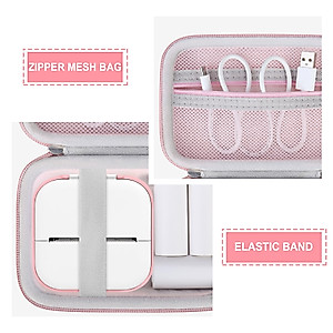 Supmay Hard Case for Memoking Mini Printer - Sticker Printer T02 Portable Thermal Printer Inkless Sticker Maker Machine, Storage Case with Mesh Pocket for T02 Thermal Paper Roll, USB Cable, Pink