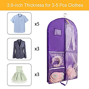 Dance Costume Bag, Garment Bags 40 Inch for Dance Competitions, Garment Bags for Travel, Portable Foldable Dust-Proof Storage Bags for Coats, 5 Clear Zipper Pockets,suitable to Gowns, Dresses(Purple)
