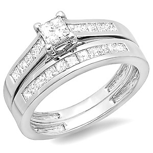 Dazzlingrock Collection 1.00 Carat (ctw) 14K Diamond Bridal Ring Engagement Set Matching Wedding Band 1 CT, White Gold, Size 4.5