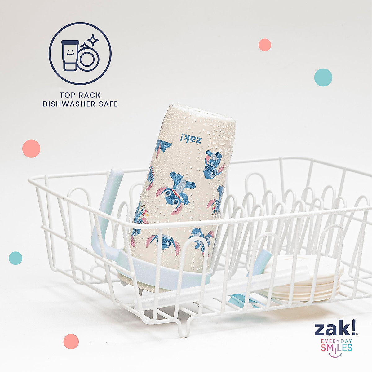 Zak Designs Disney Fairway Travel Tumbler for On the Go or At Home, 18oz Stainless Steel with Vacuum Insulation, Spillproof Silicone Straw, and Carry Handle for Cold Drinks (Stitch)