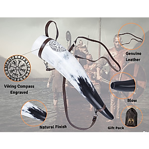 OldEmperor Viking War Blowing Horn| 12 Inch Genuine Ox Battle Trumpet with Leather Strap-Hand Engraved| Easy and Clear Sound| Viking Gift for Men and Women