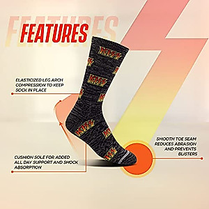 PERRI'S SOCKS- KISS® All Over Logo Crew Socks, Officially Licensed Rock Band Flat Socks, Cushioned Novelty Socks for Men and Women - Grey, Large KSA301-036-L