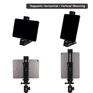 2 in 1 Versatile Tablet Tripod Mount and Desktop Stand, Tablet Tripod Clamp Holder with Cold Shoe for iPad Pro Air Mini, Fire Tablets, Samsung Galaxy Tabs to be Used on Tripod, Selfie Stick & Desk