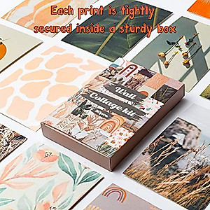Yopyame 50PCS Boho Aesthetic Pictures Wall Collage Kit, Peach Teal Photo Collection Collage Dorm Decor for Girl Teens and Women, Orange Boho Wall Prints Kit, Small Posters for Room Bedroom Aesthetic